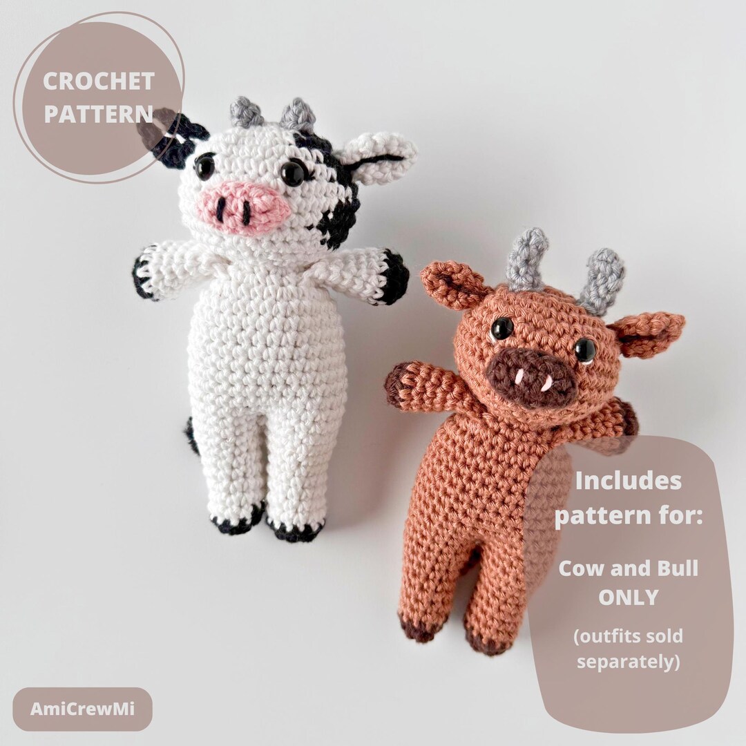 Crochet Cow & Bull Amigurumi Pattern: Connie and Benji (outfits Sold ...