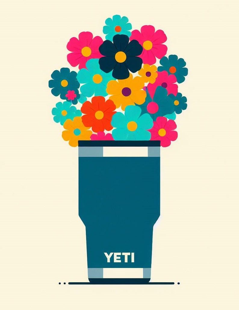 Yeti Tumbler Floral Wall Art Set of 4, Flower Wall Art Prints, Yeti Mug ...