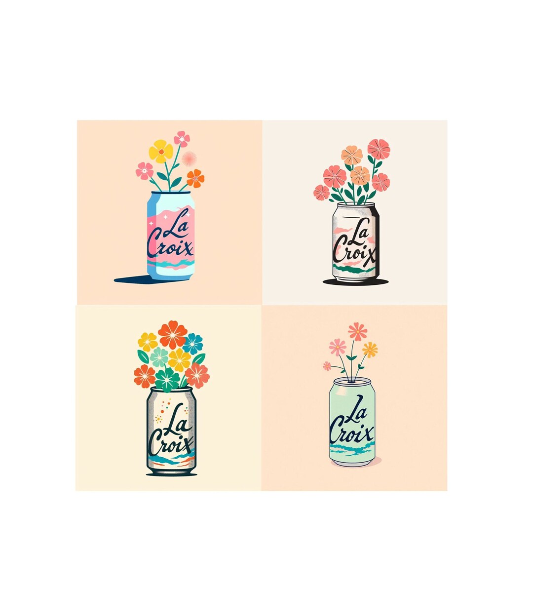 La Croix Sparkling Water Print Set of 4, La Croix Can Wall Art, Flower ...