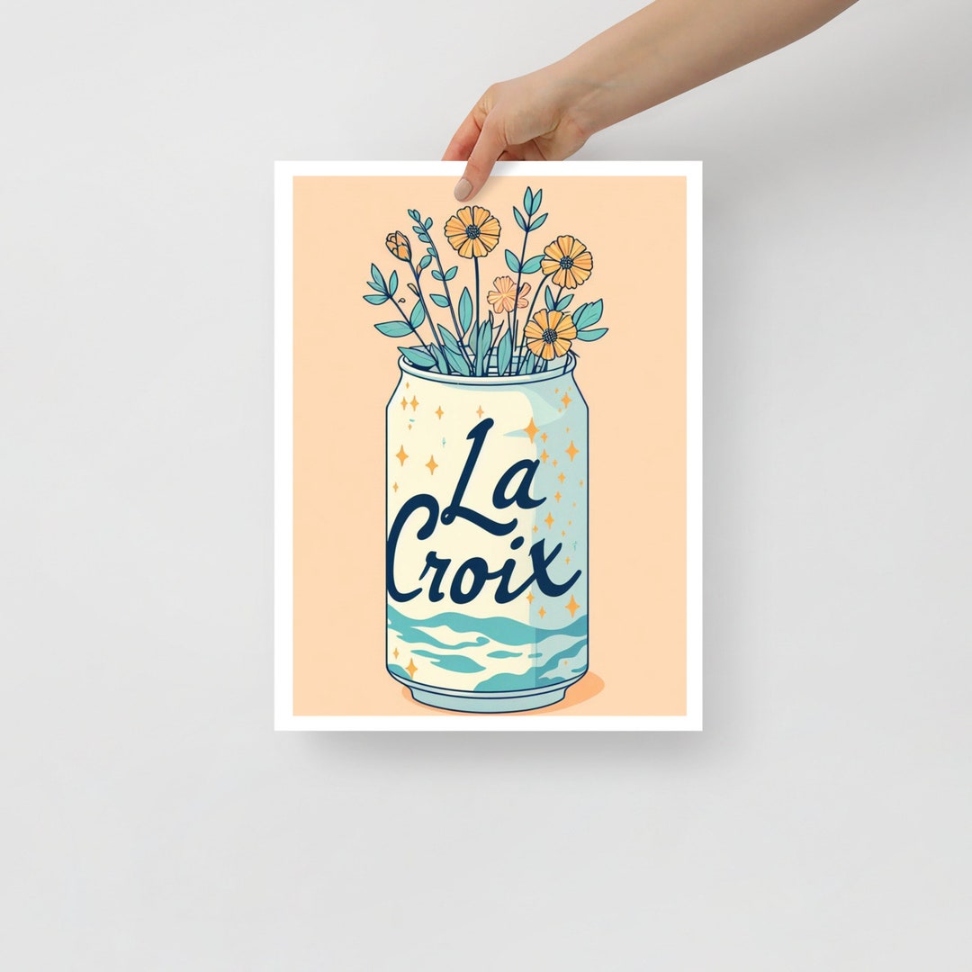 La Croix Sparkling Water Wall Art Print, La Croix Lover Gift, Flower ...