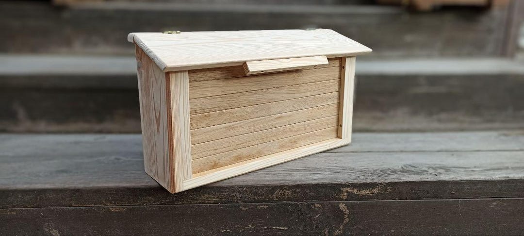 Unfinished Mailbox, Big Wood Mailbox, Oak Pine Outdoor Wood Box, Wall ...