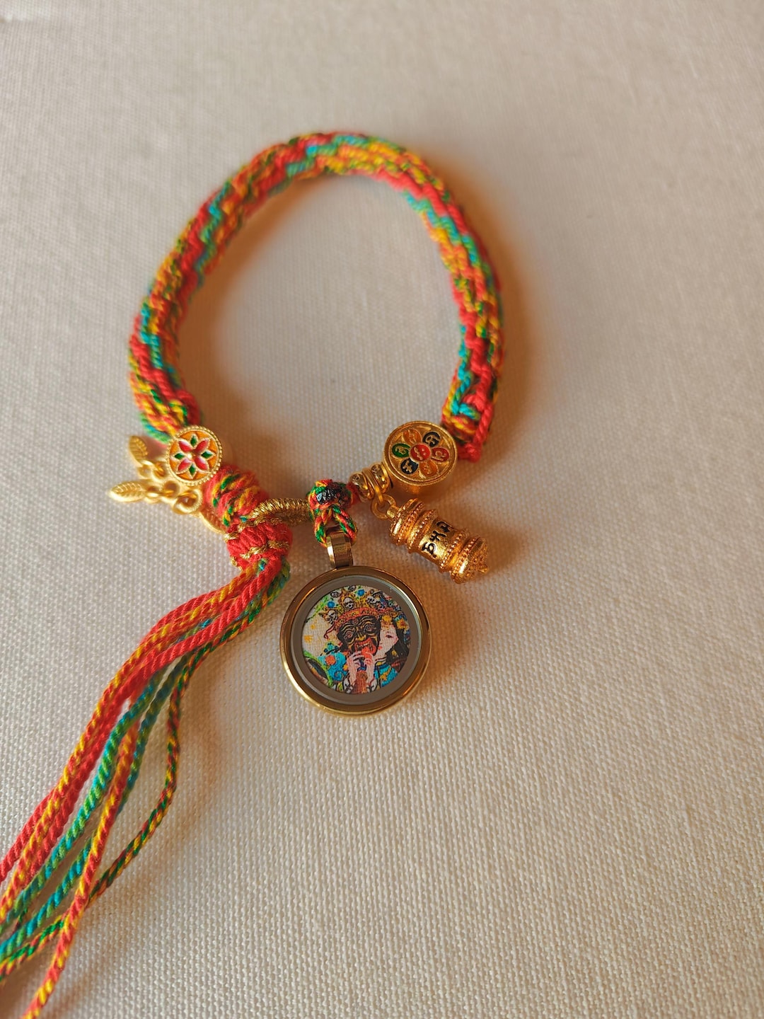 Tibetan Thangka Bracelet With Female Buddha Zashi Lhamo Fortune God ...
