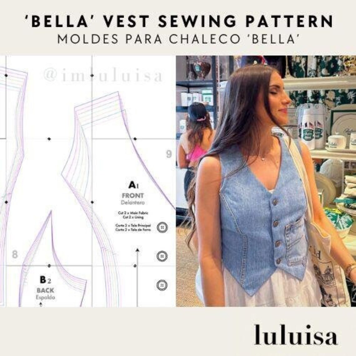 BELLA Vest Sewing Pattern / Moldes Para Chaleco 'bella' - Etsy