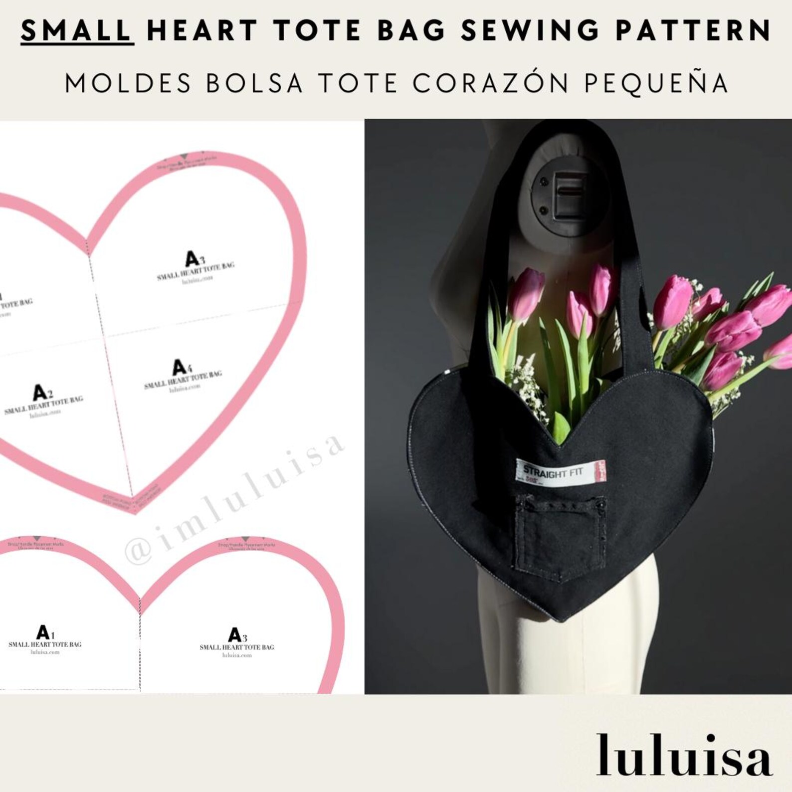 SMALL Heart Tote Bag Sewing Pattern + Includes Sewing Instructions ...