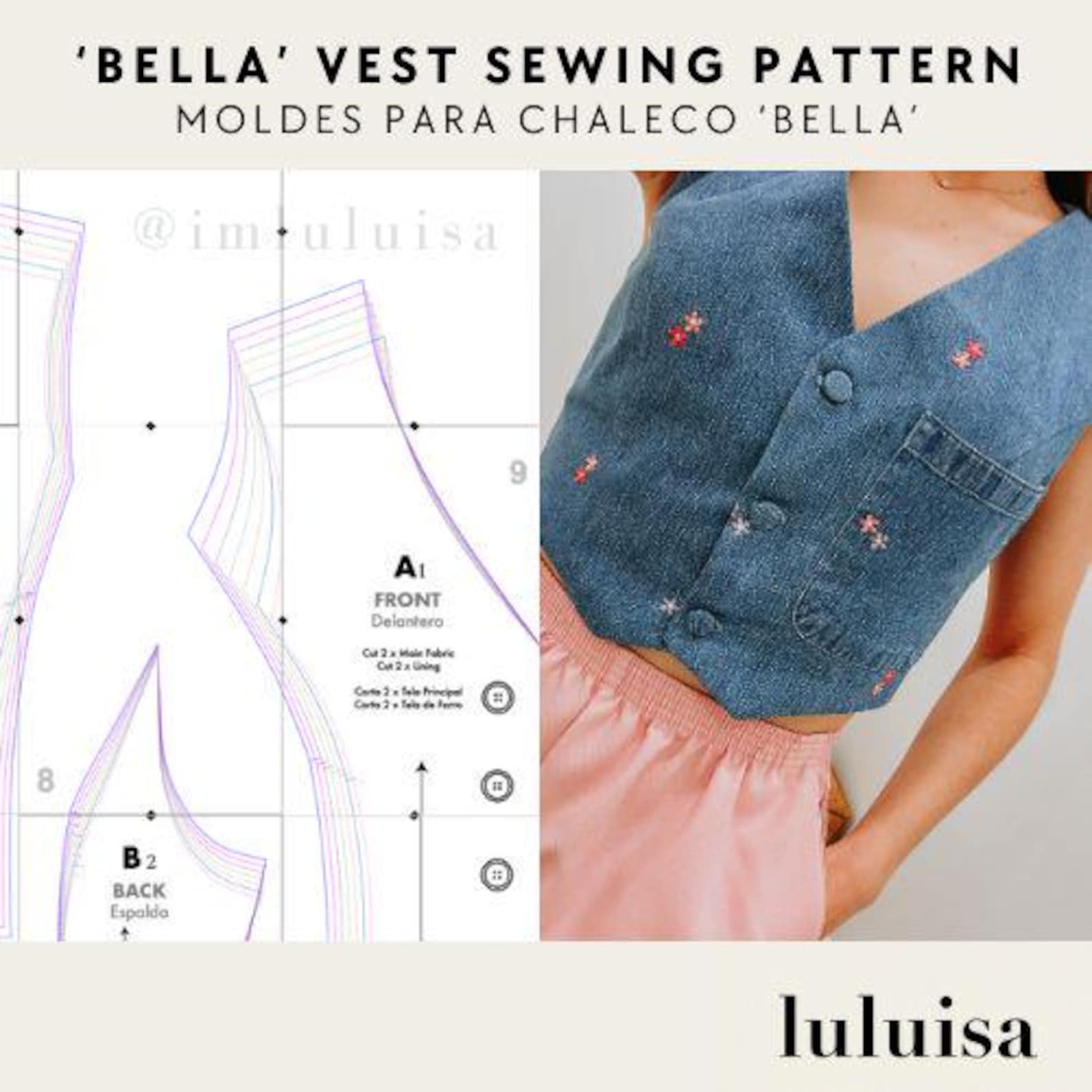 BELLA Vest Sewing Pattern / Moldes Para Chaleco 'bella' - Etsy