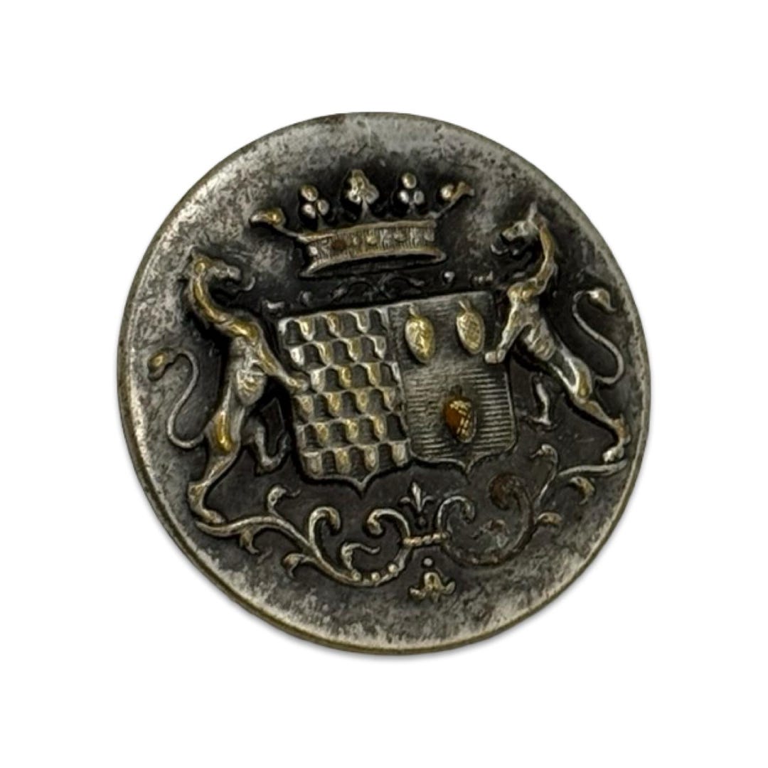 Antique Vintage Silver Colored Livery Button Crest Coat of Arms Shield ...
