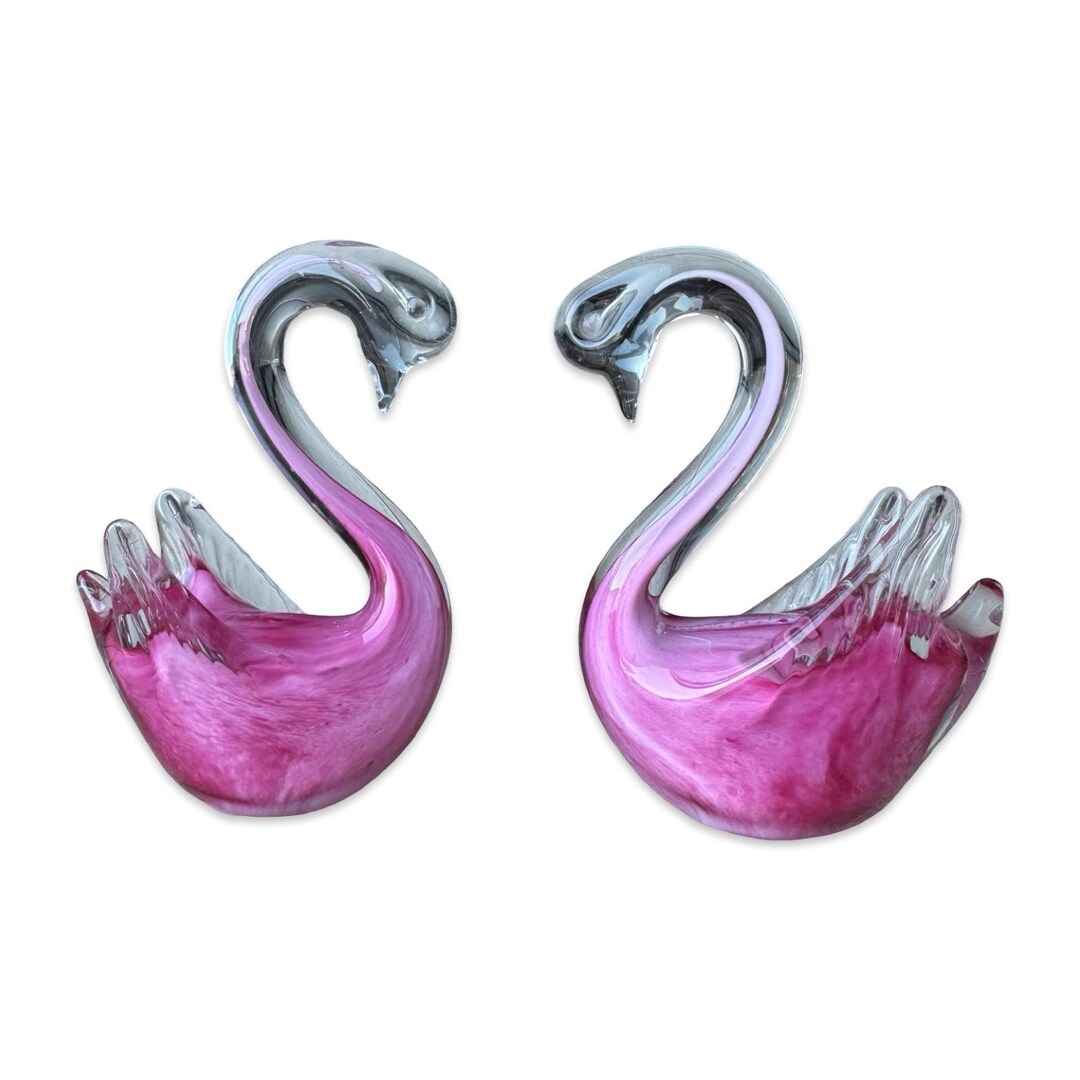 Unique Vintage Art Glass Clear Hot Pink Swans Pair Bird Paperweights - Etsy