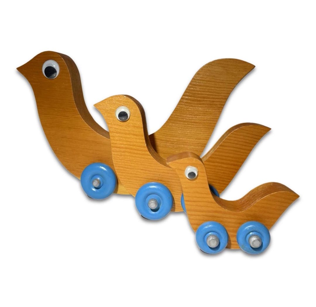 Vintage Wooden Stacking Birds With Wheels Toy Set - Etsy