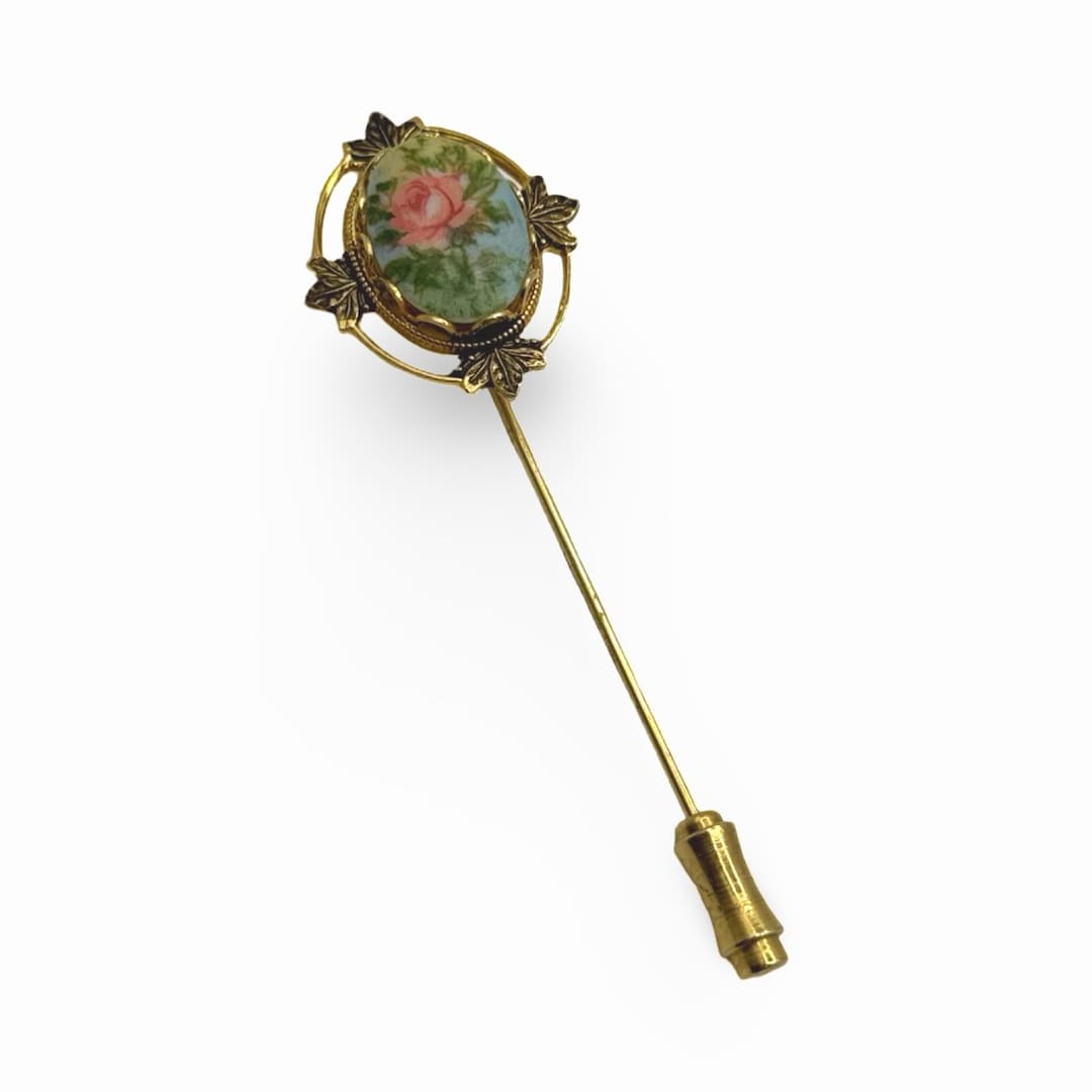 Vintage Painted Ceramic Gold Tone Floral Hat Stick Pin - Etsy