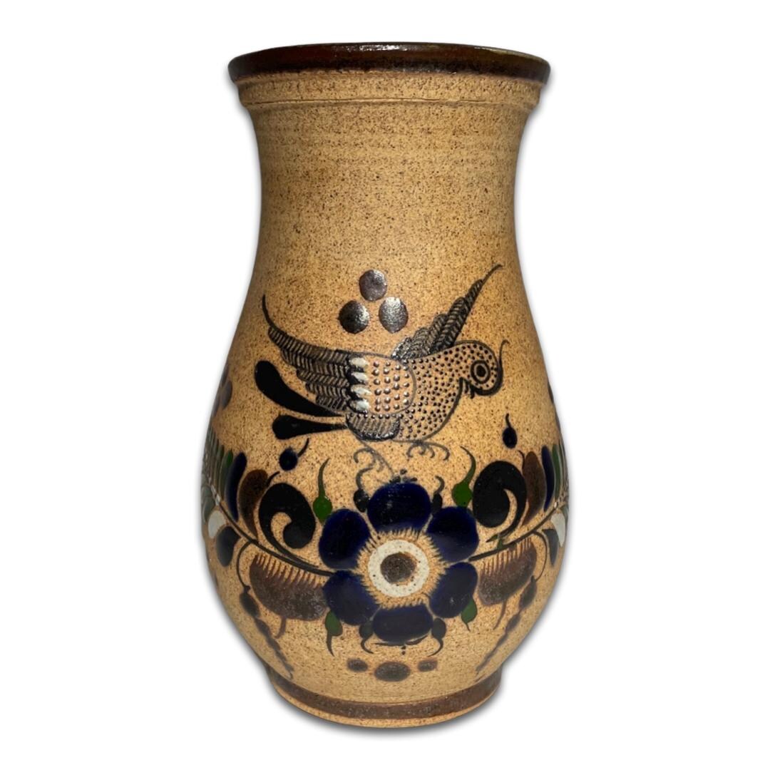 Vintage Netz Metz Handmade Painted Bird Flowers Mexican Pottery Signed ...