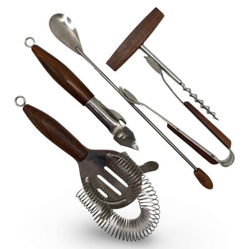 Vintage Japan MCM Mid Century Wood Bar Utensils Tools Barware - Etsy