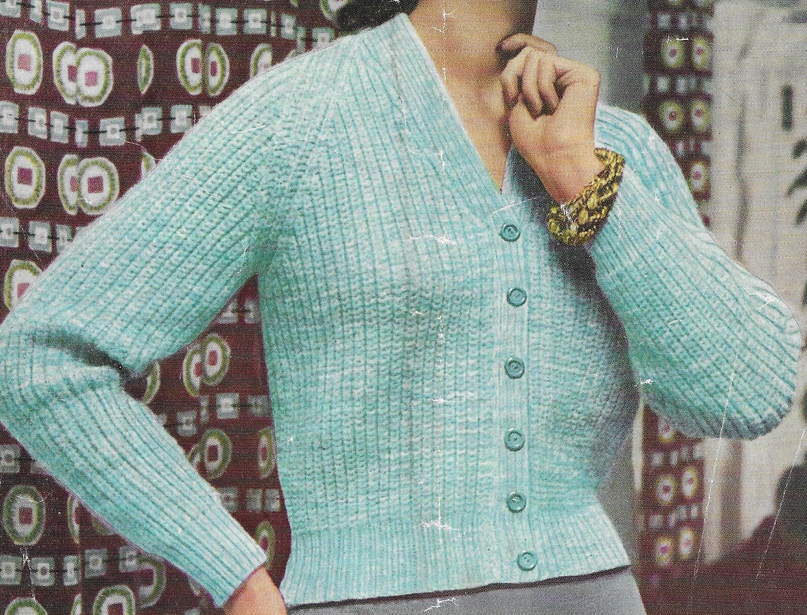 Ladies Cardigan Vintage Knitting Pattern, 1950s V Neck Top, Raglan ...