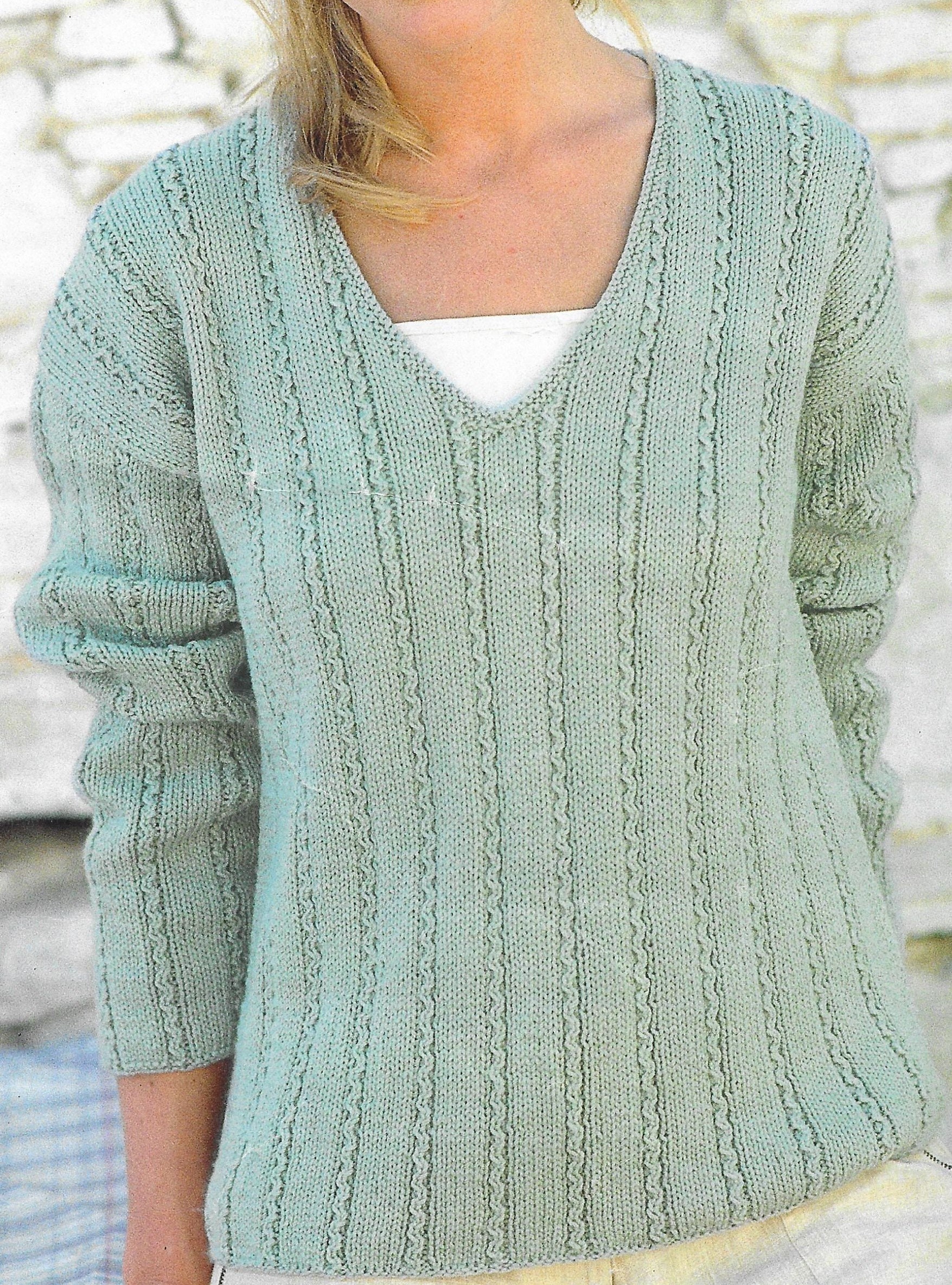 Vintage PDF Knitting Pattern Ladies V Neck Sweater - Etsy UK
