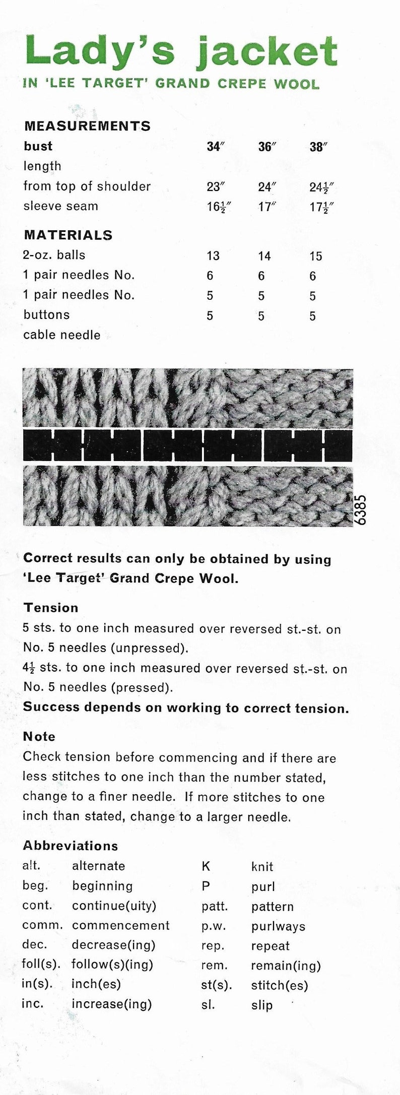 PDF Knitting Pattern for Womens Jacket/cardigan • 34-38" • 1960's ...