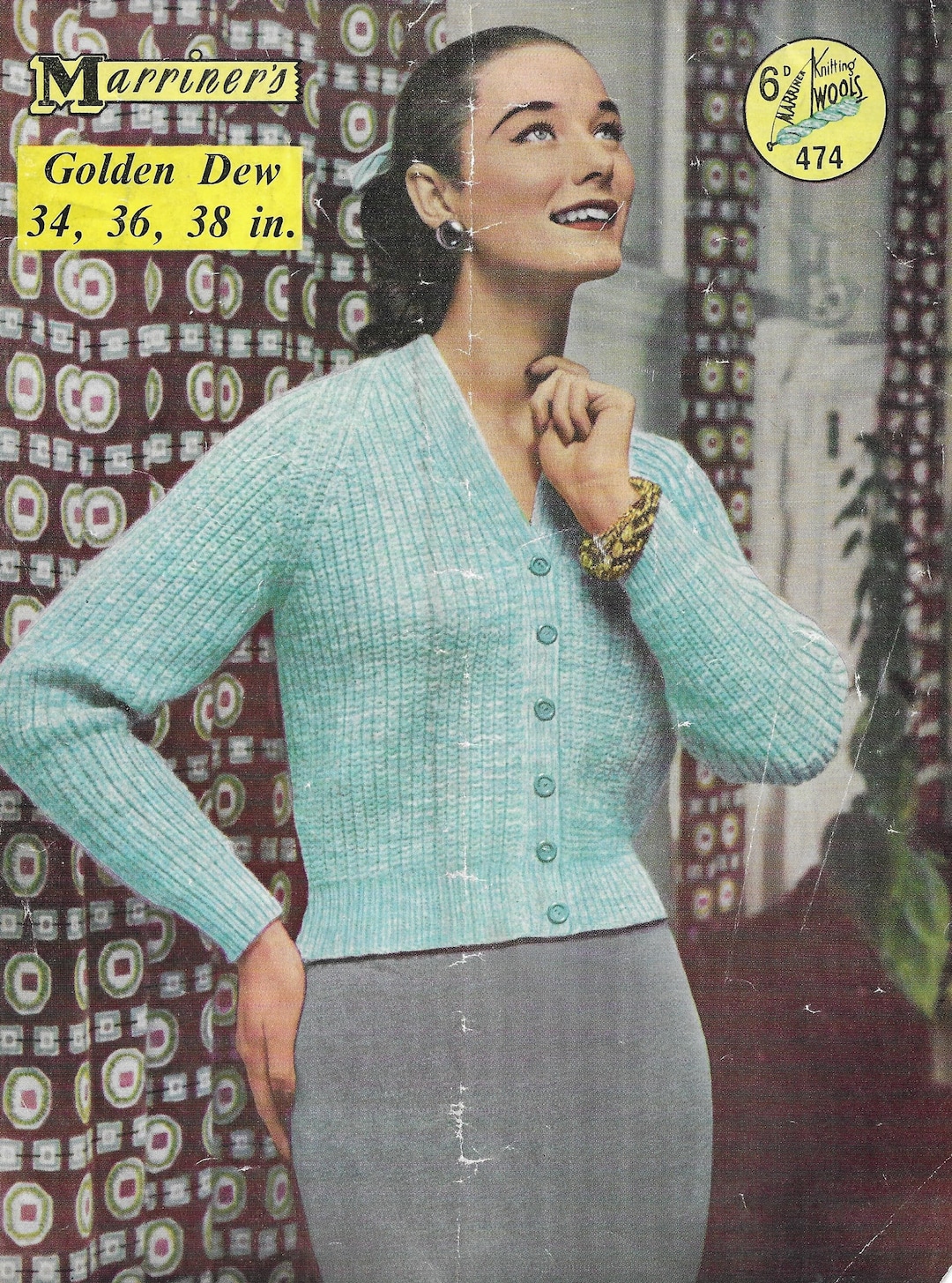 Ladies Cardigan Vintage Knitting Pattern, 1950s V Neck Top, Raglan ...