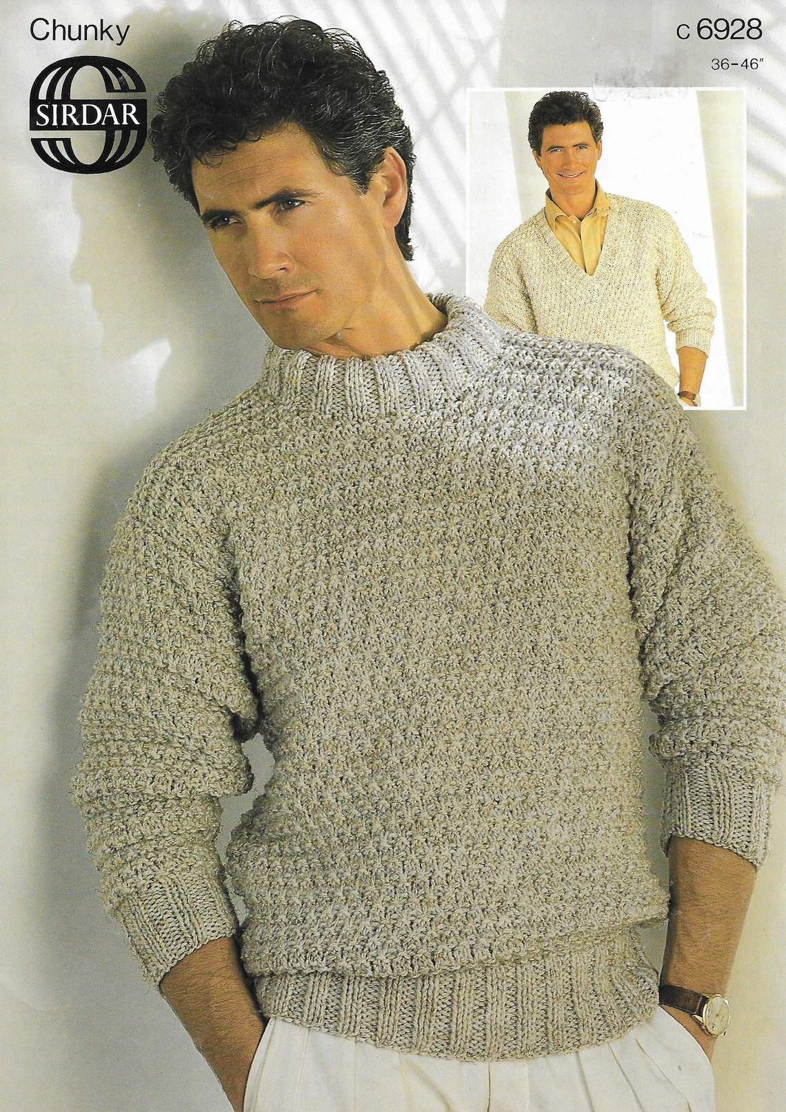 Mens Sweater Knitting Pattern, PDF, 36-46", 91-117cm, Vintage, V Neck ...