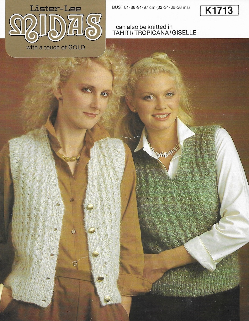 Womens Waistcoat & Slipover Vintage Knitting Pattern Vest - Etsy UK