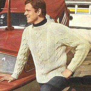 Mens Aran Sweater Knitting Pattern, PDF, Male Jumper, 40-44", Vintage ...