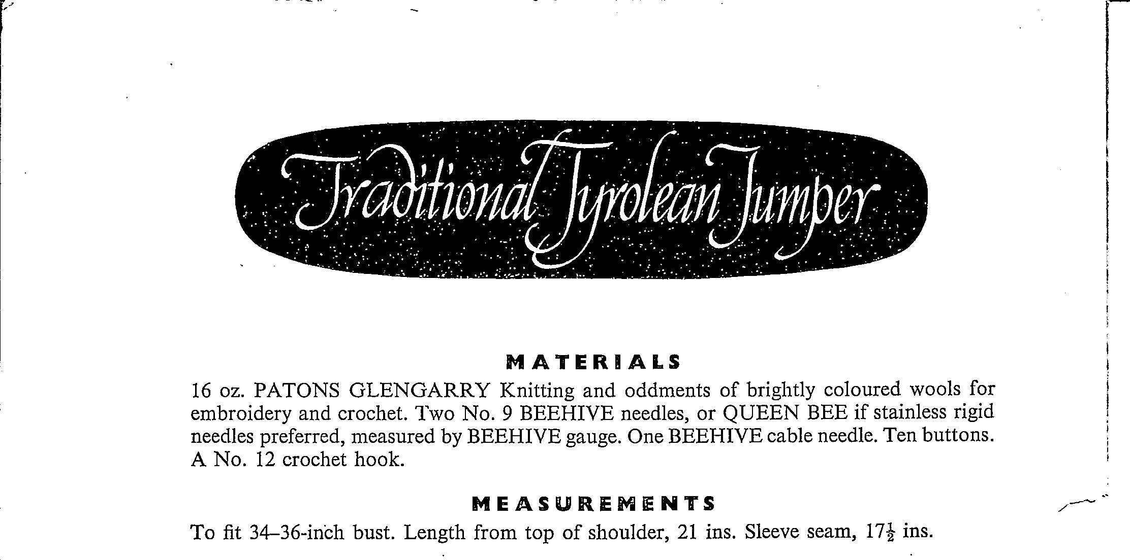 Womens Tyrolean Jumper Knitting Pattern Vintage 1950s - Etsy