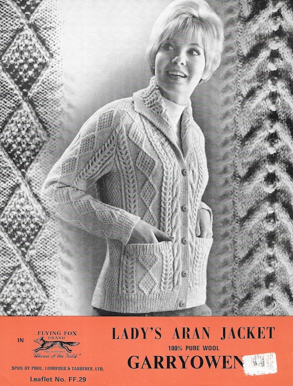 Ladies Aran Jacket Knitting Pattern Vintage Cardigan With - Etsy
