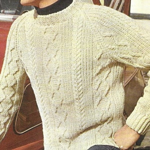 Mens Aran Sweater Knitting Pattern, PDF, Male Jumper, 40-44", Vintage ...