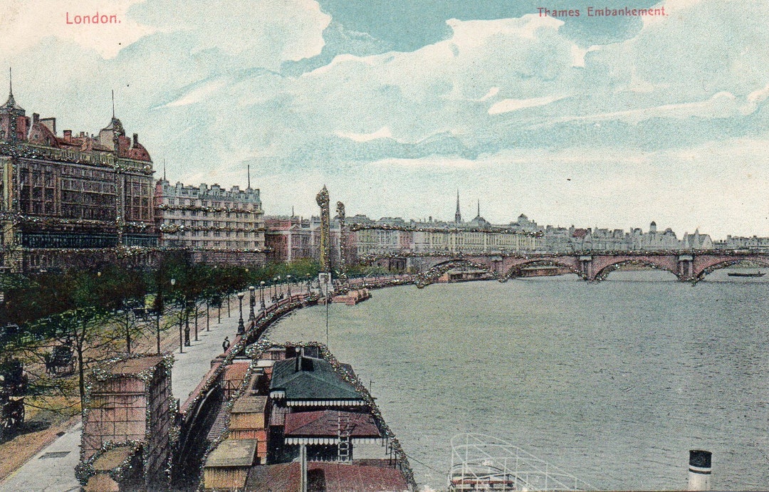 Thames Embankment, London, England • Vintage Glittery Unused Old ...