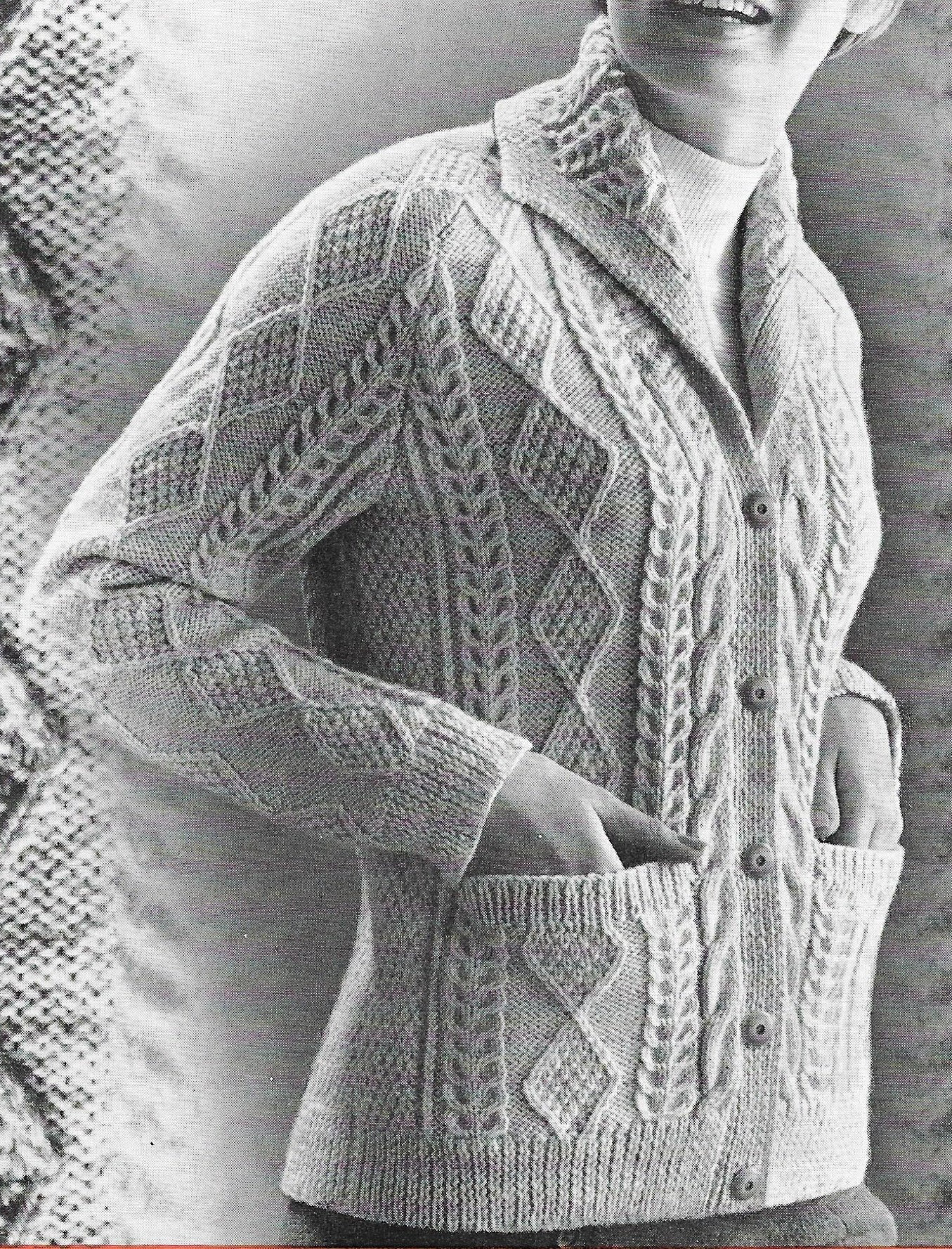 Ladies Aran Jacket Knitting Pattern • Vintage Cardigan With Collar ...