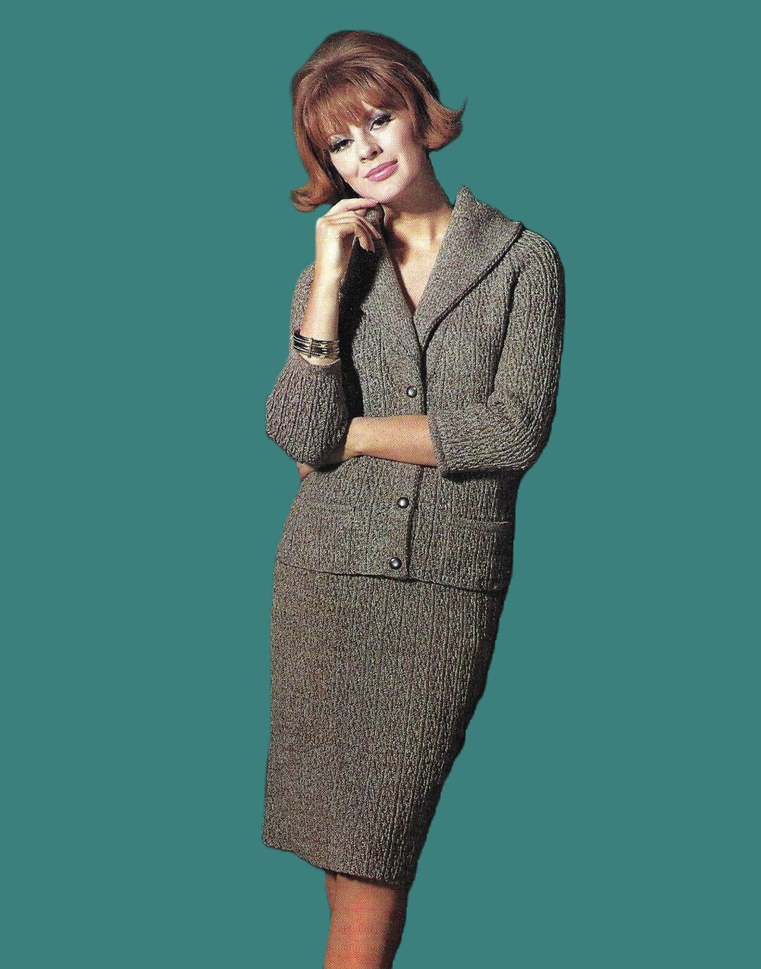 Womens Knitted Suit, 2 Piece, Coat & Skirt, Knitting Pattern Vintage ...