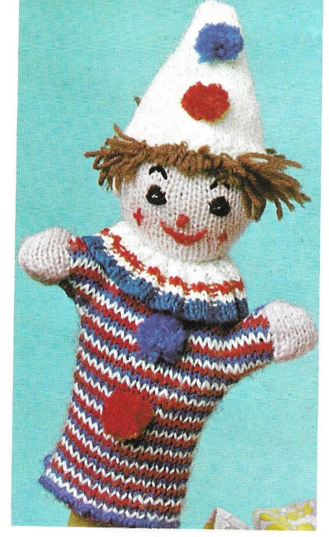 Clown Glove Puppet • Knitting Pattern Vintage • Hand Knitted Toys Gifts ...
