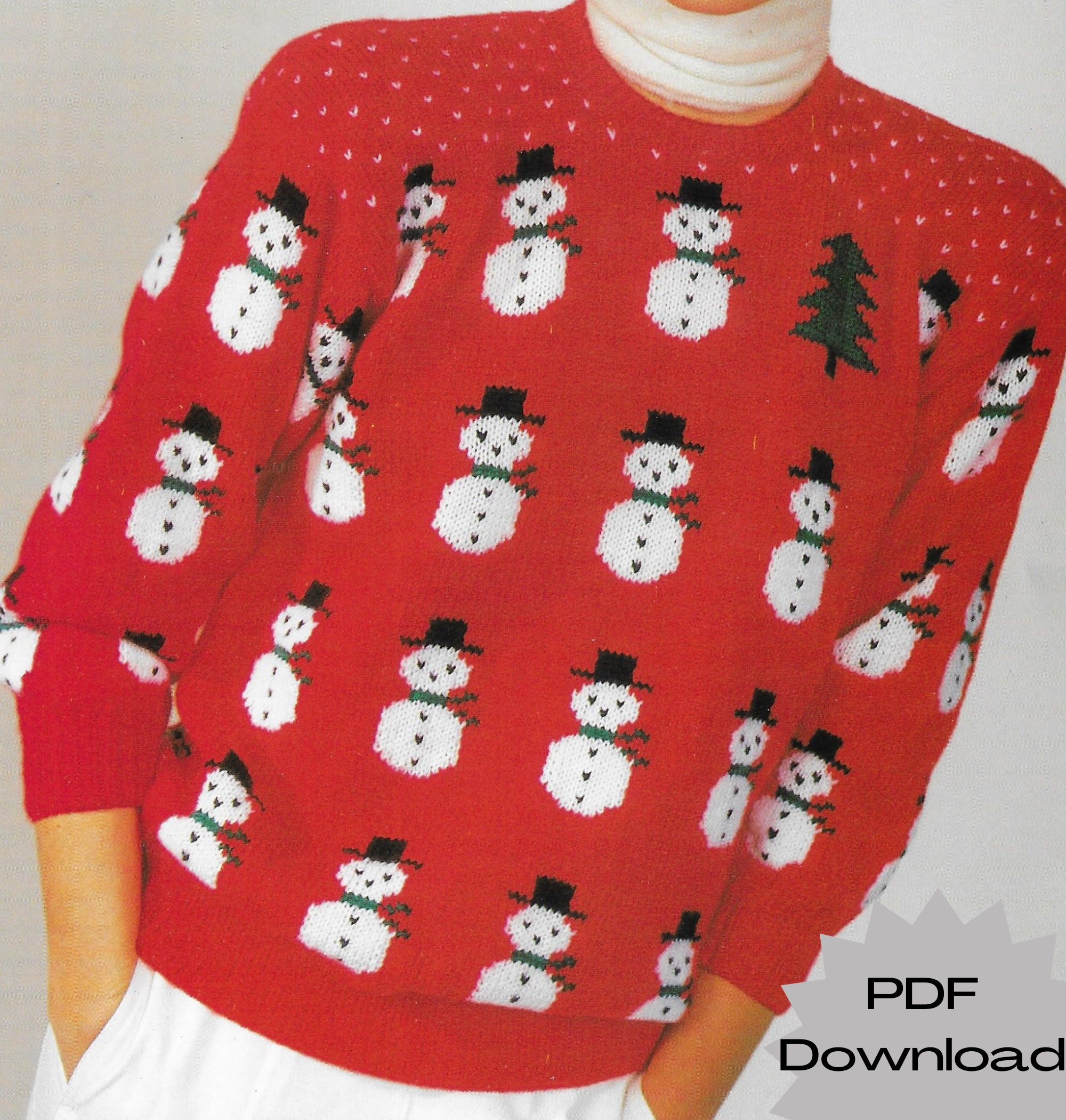 PDF Knitting Pattern • Ladies Snowman Sweater 30-40" • Festive ...