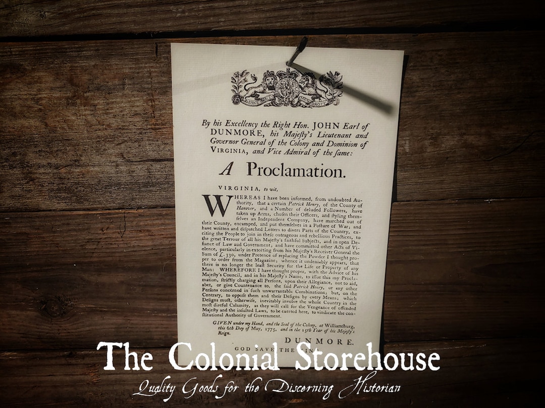 1775 Earl of Dunmore Proclamation at Williamsburg, VA - Etsy