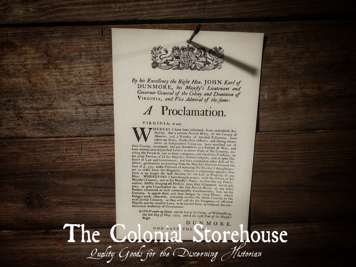 1775 Earl of Dunmore Proclamation at Williamsburg, VA - Etsy