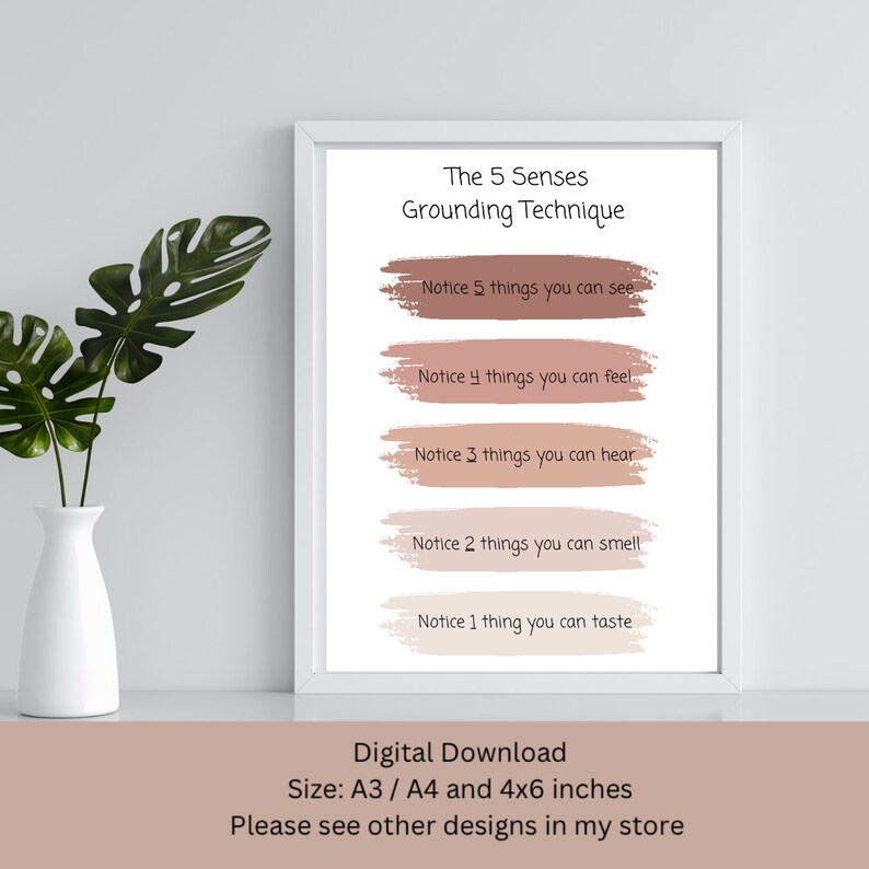 5 Senses Grounding Technique Poster for Social Work, Counselling and ...