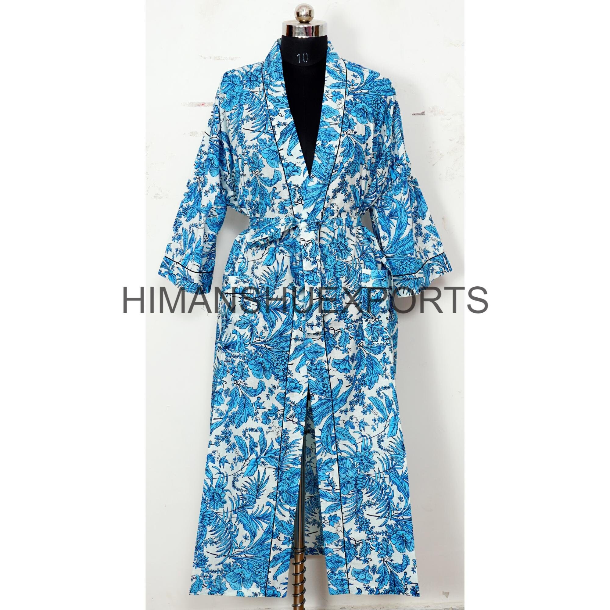 100% Pure Cotton Women Kimono Robe, Intimate Cotton Loungewear Night ...