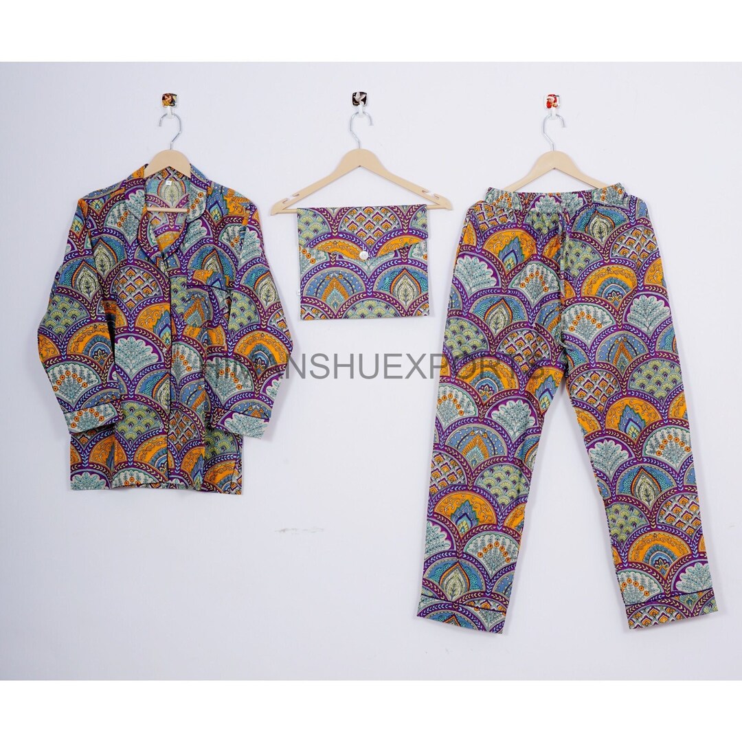 Unique Printed Pyjamas Set, Block Print Pj Set, Indian 100% Pure Cotton ...