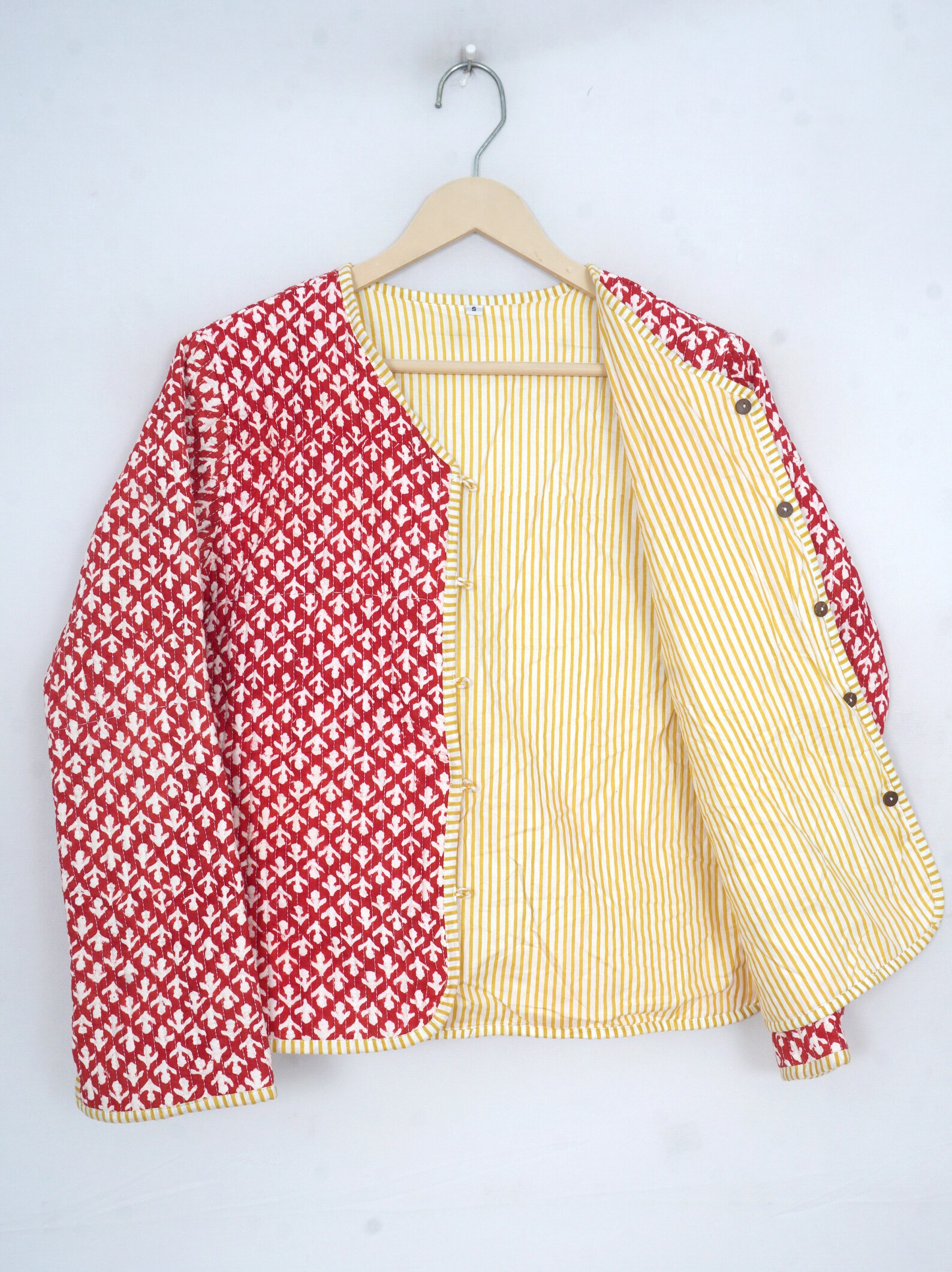 Short Quilted Jacket Floral Kimono Jacket, Organic Quilted Indian ...