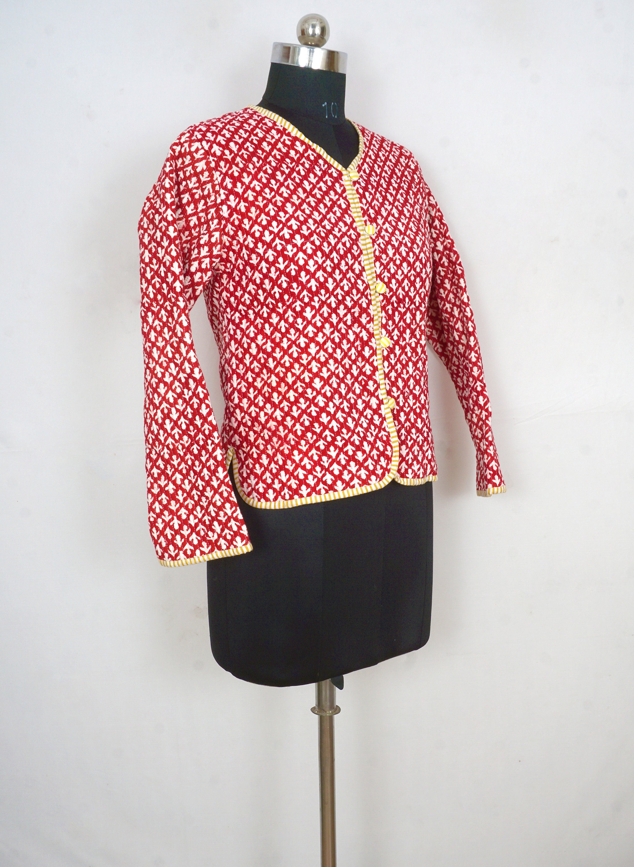 Short Quilted Jacket Floral Kimono Jacket, Organic Quilted Indian ...