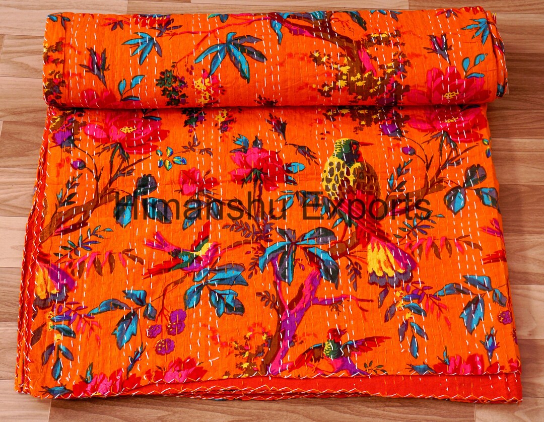 Handmade Cotton Kantha Quilts Indian Floral Print Bohemian Bedding ...