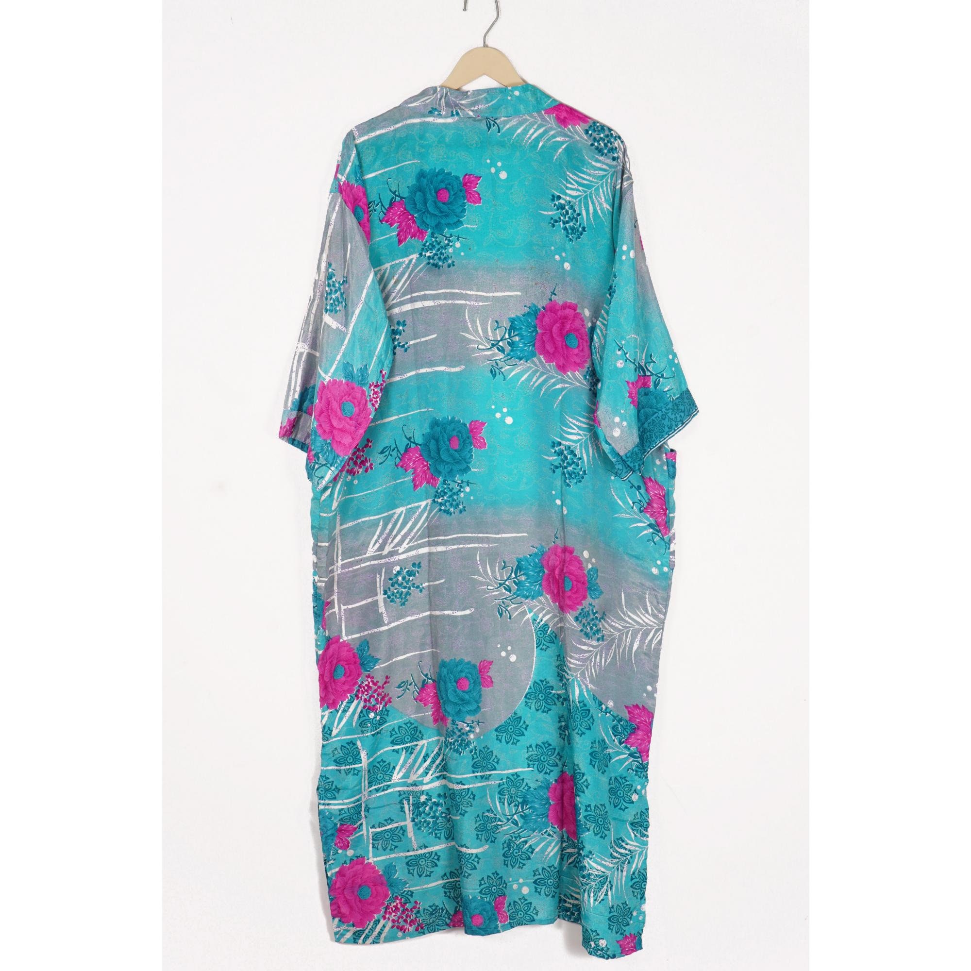 Patchwork Silk Kimono With Belt Bohemian Style Women Daily Wear Silk ...