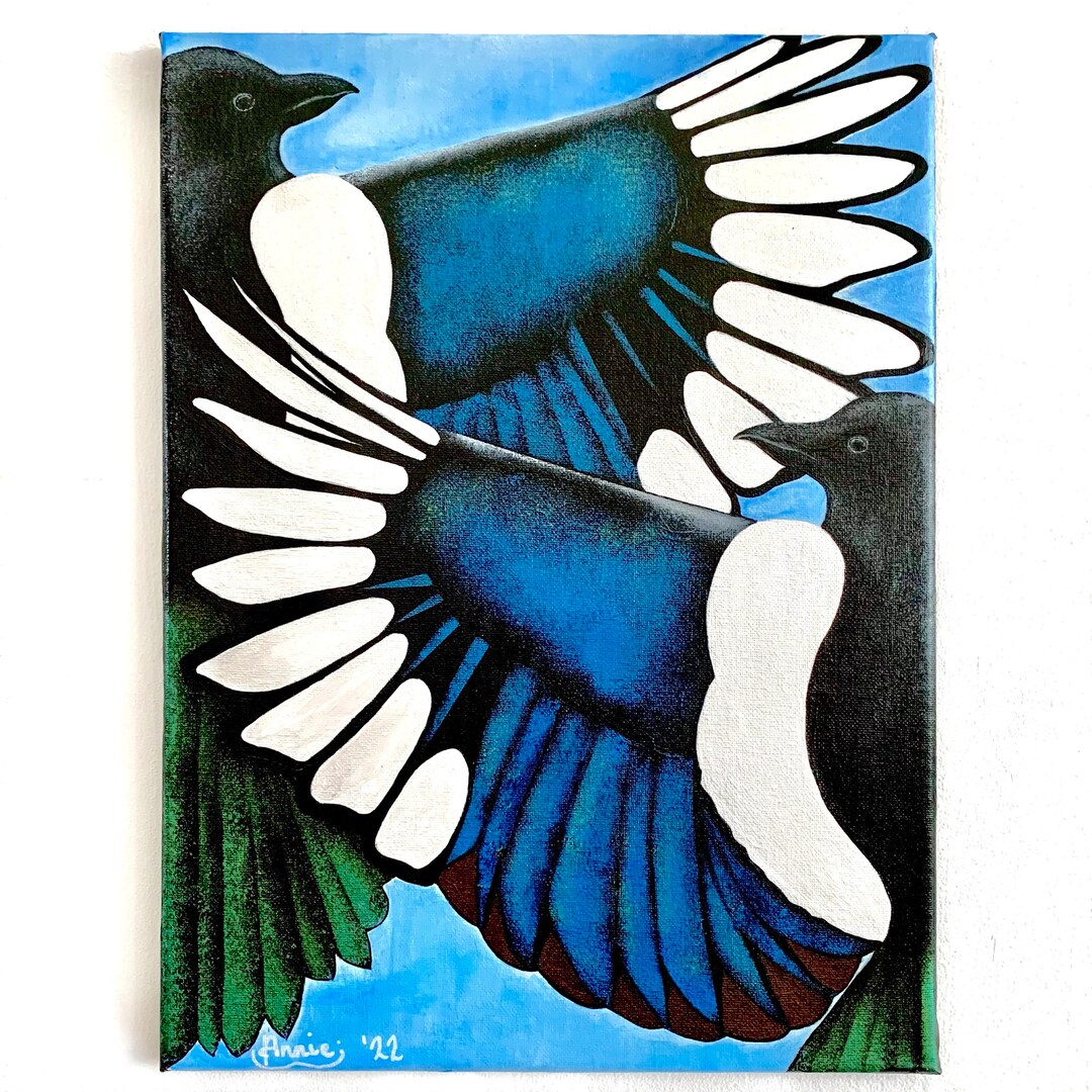 An Original Stylised Magpie Painting on Canvas - Etsy