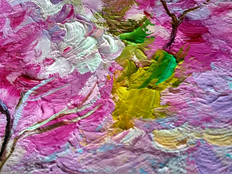 Spring Landscape Art Cherry Blossom Oil Painting on Canvas Pink Sakura ...