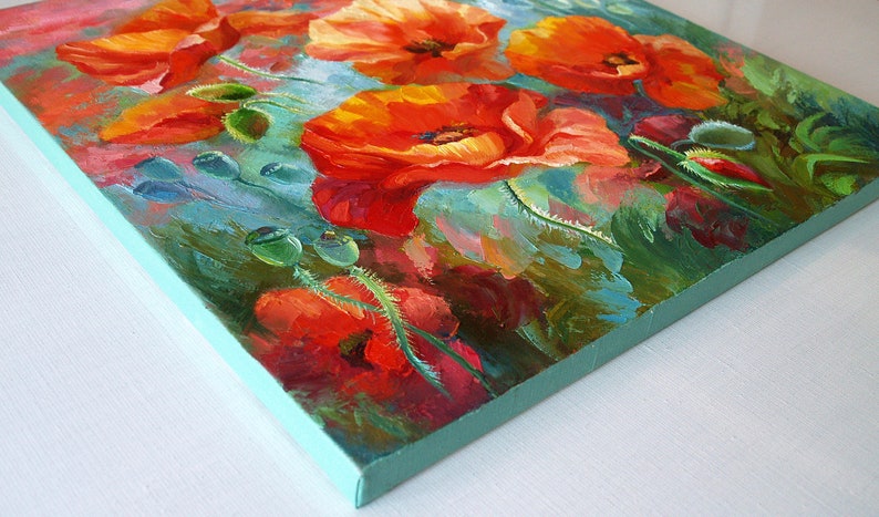 Red Flowers Field Oil Painting Fine Art Flower Painting on Canvas ...