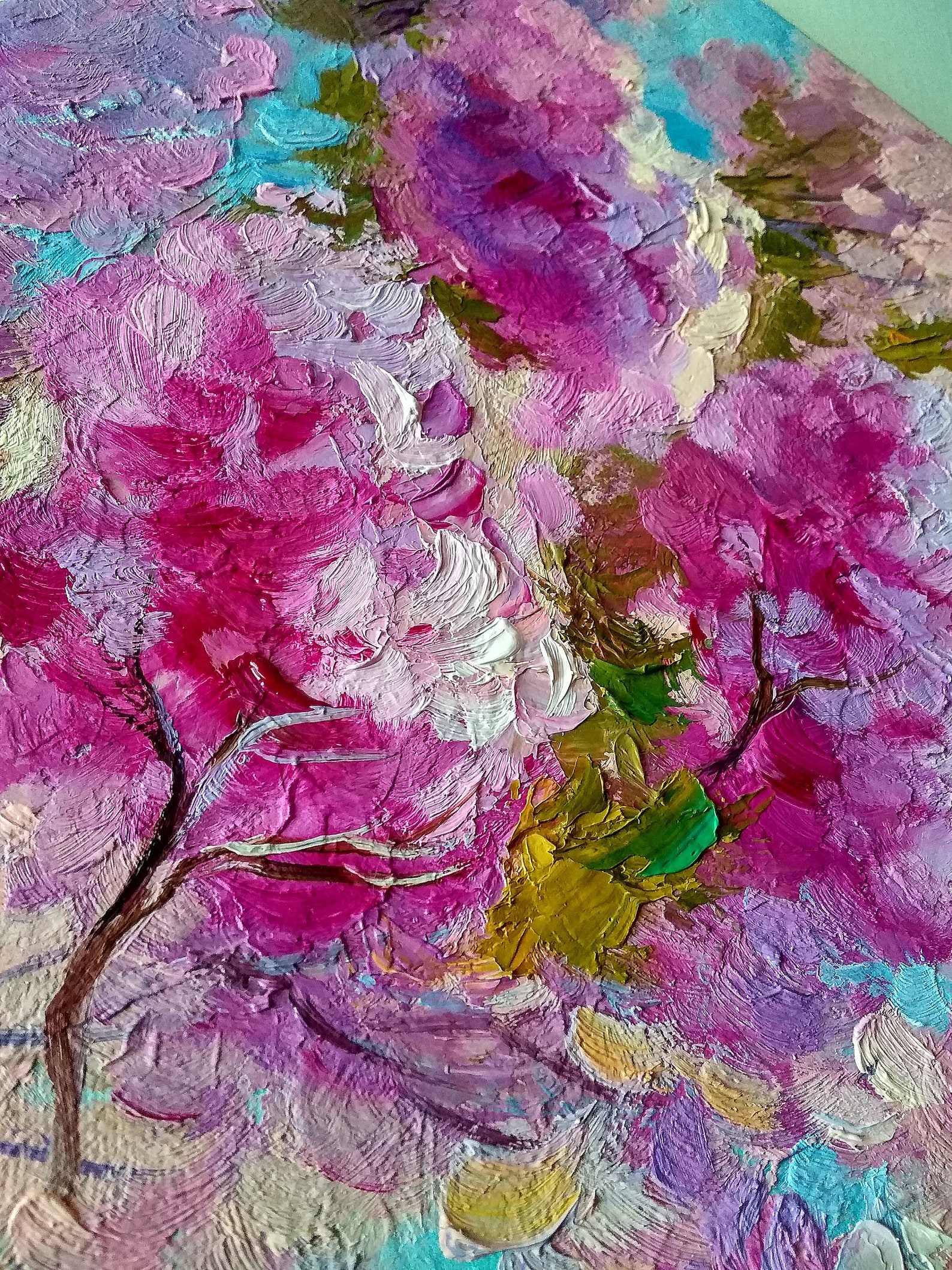 Spring Landscape Art Cherry Blossom Oil Painting on Canvas Pink Sakura ...