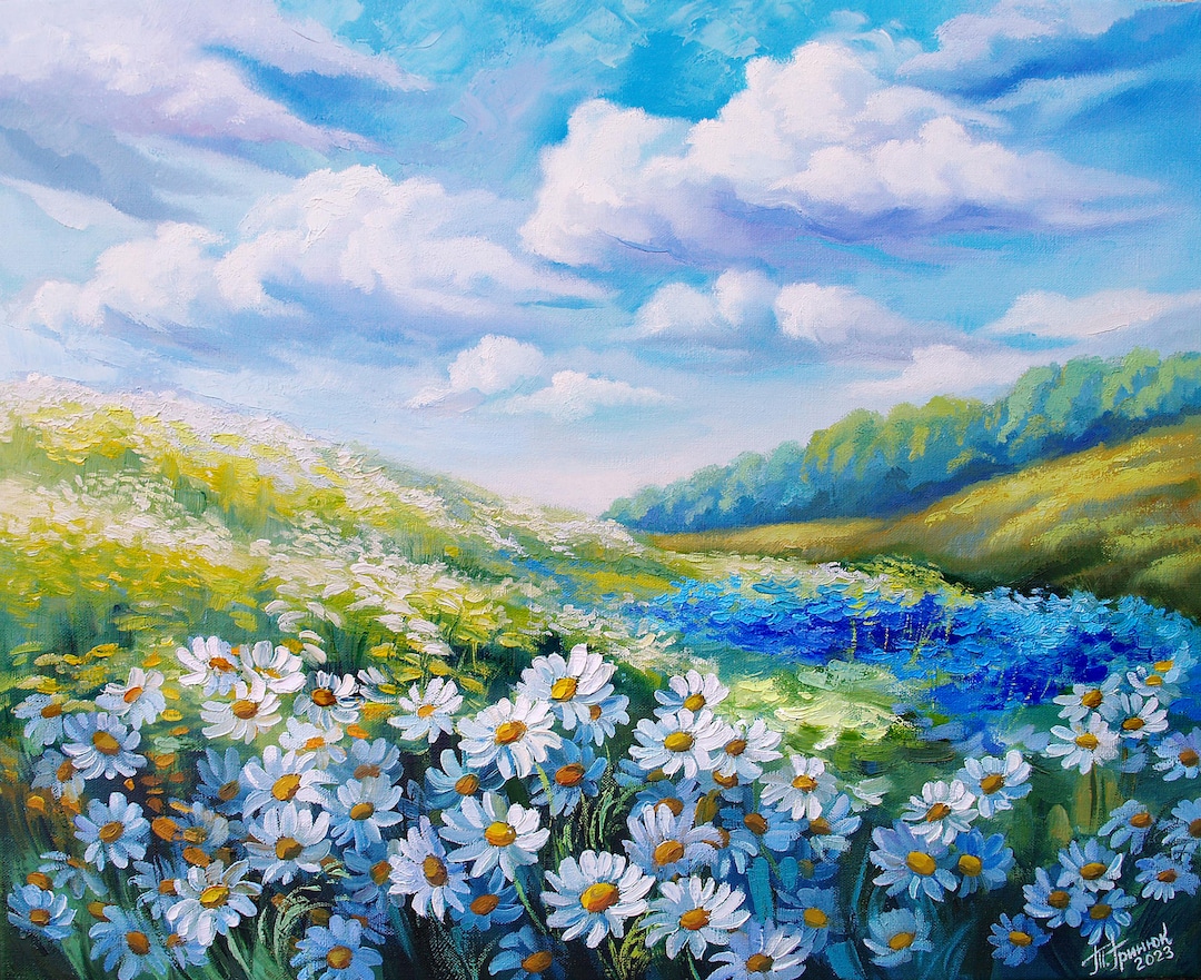 Daisies Oil Painting on Canvas White Daisies Flowers Painting Floral ...