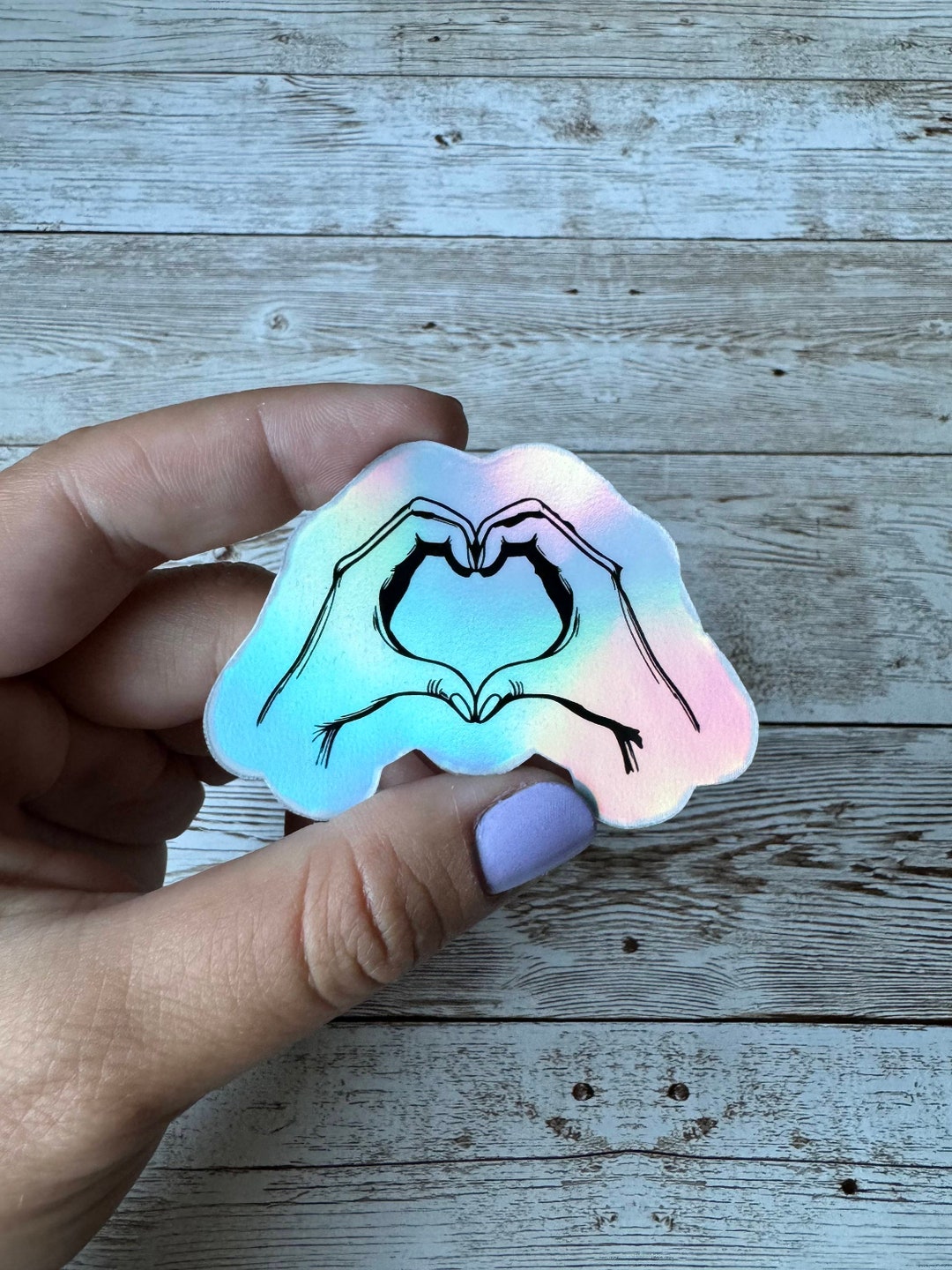 Heart Hands Holographic Sticker - Waterproof Vinyl Decal - Etsy