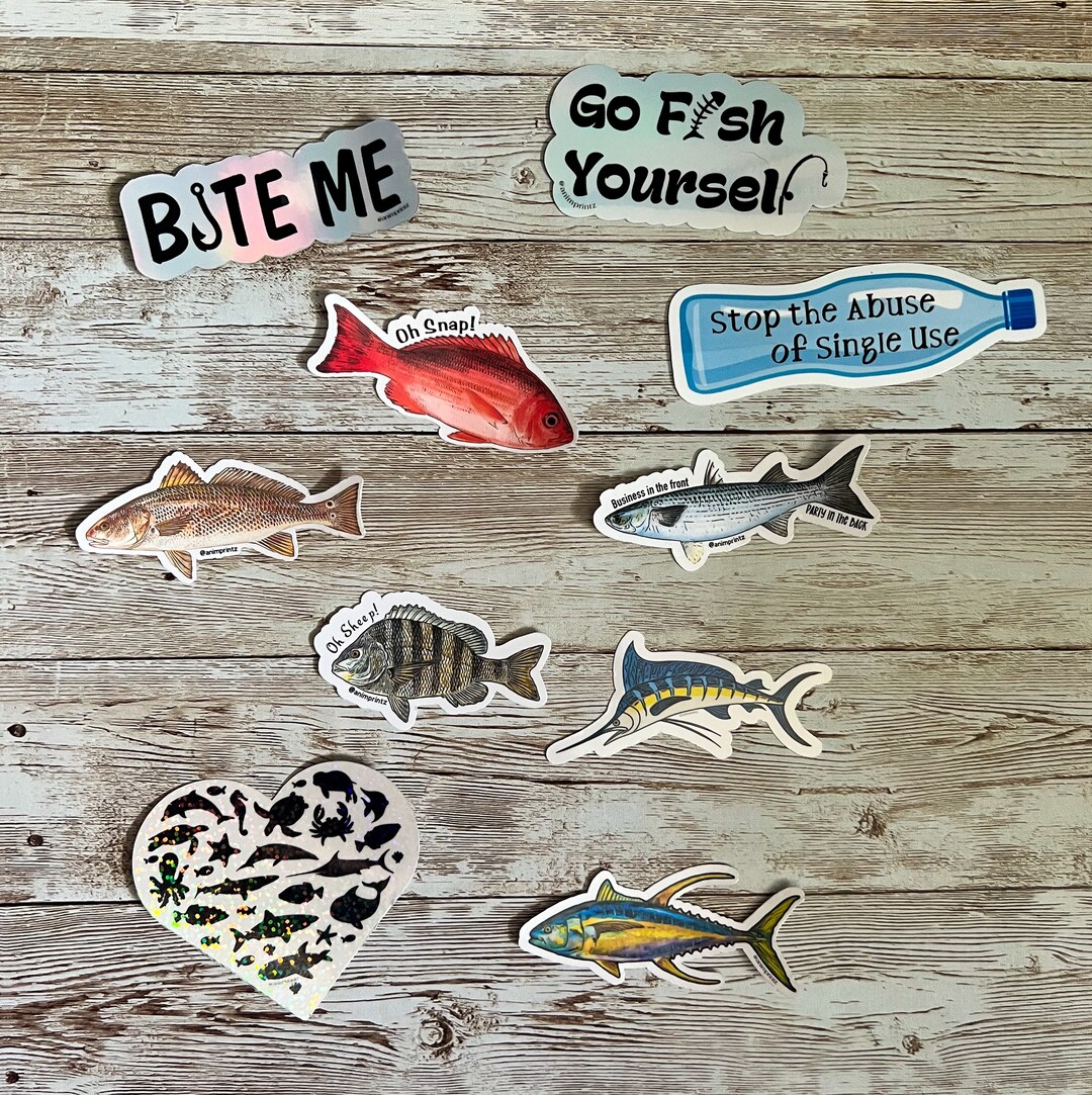 Fisherman Sticker Pack - 10 Waterproof Vinyl Stickers Die-cut - Etsy