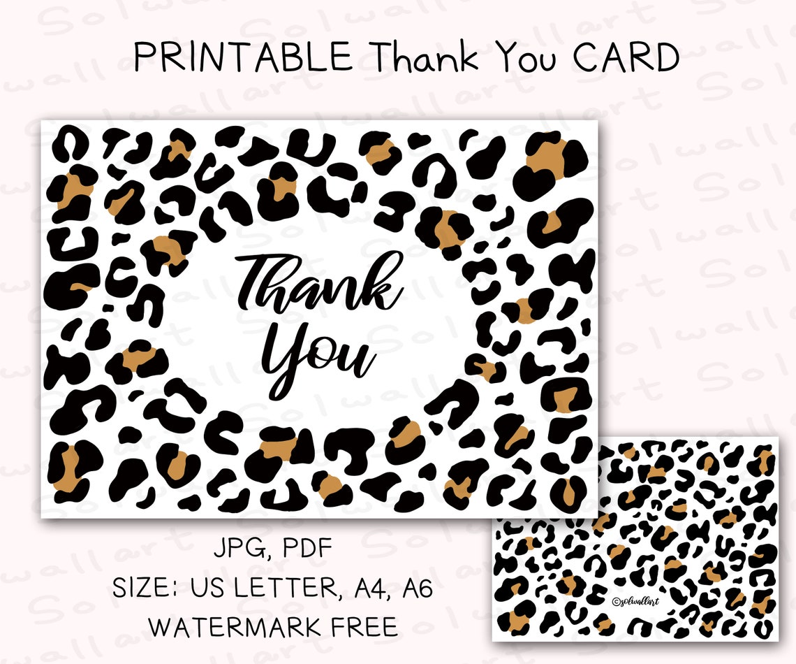 Printable leopard print thank you cards leopard card greeting | Etsy