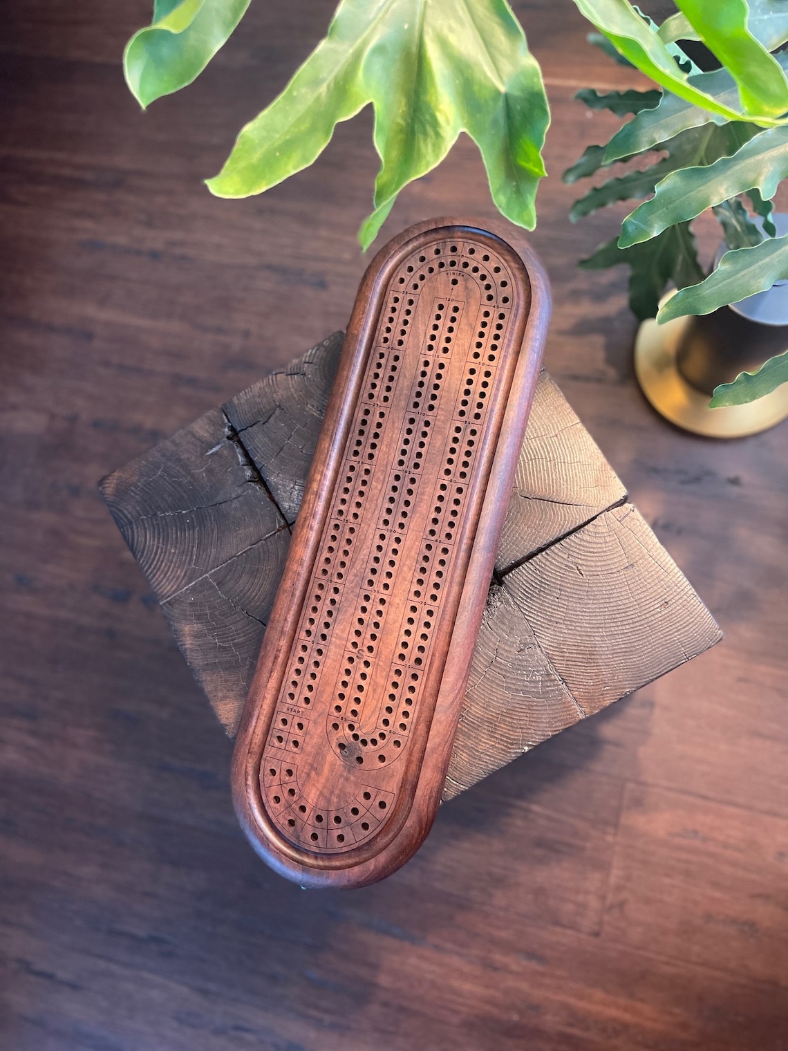 Handcrafted Black Walnut Cribbage Board Brass & Stainless Steel Pegs W ...