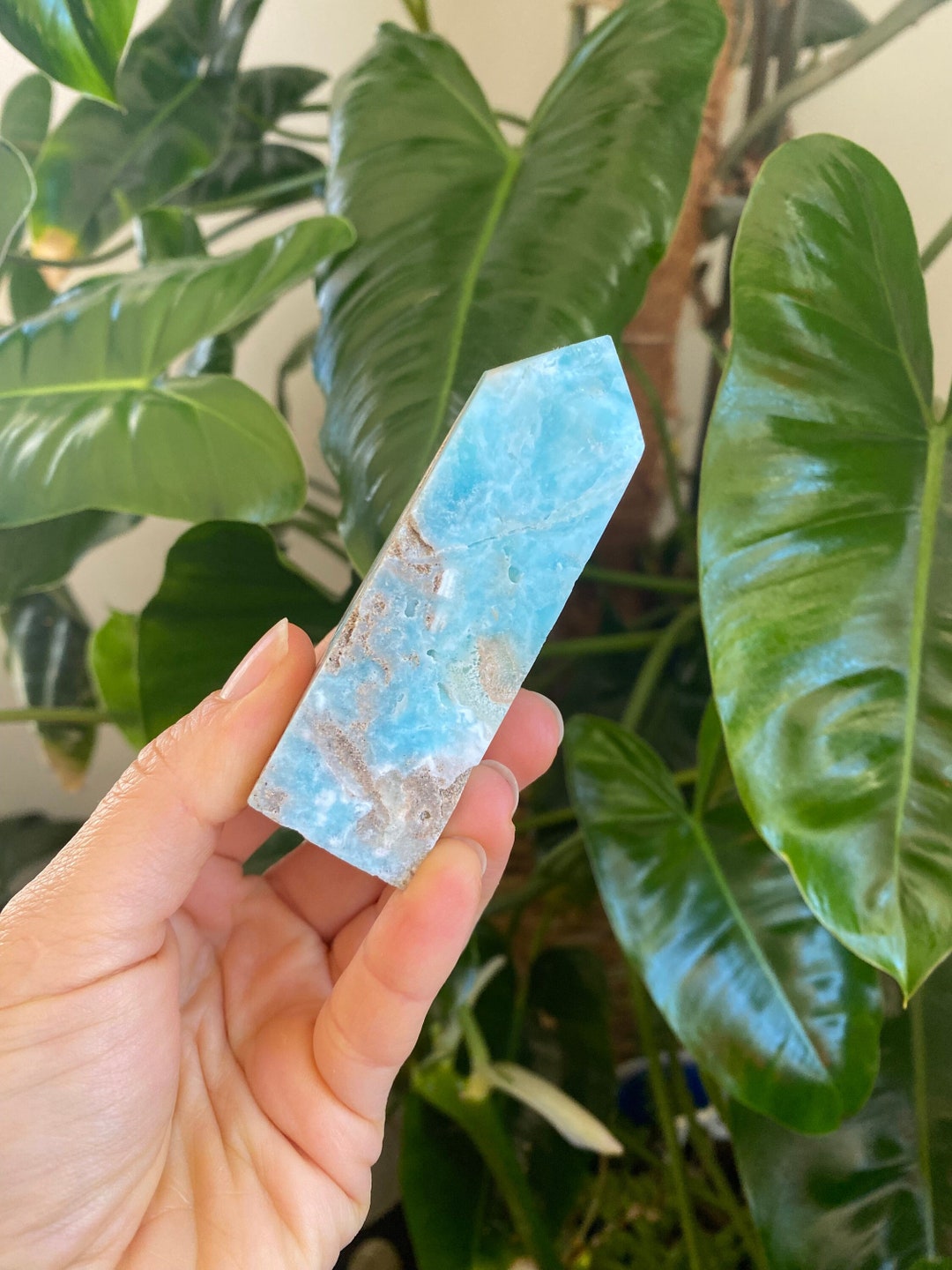 Blue Hemimorphite Crystal Pillar L Caribbean Calcite Ctystal Generator ...