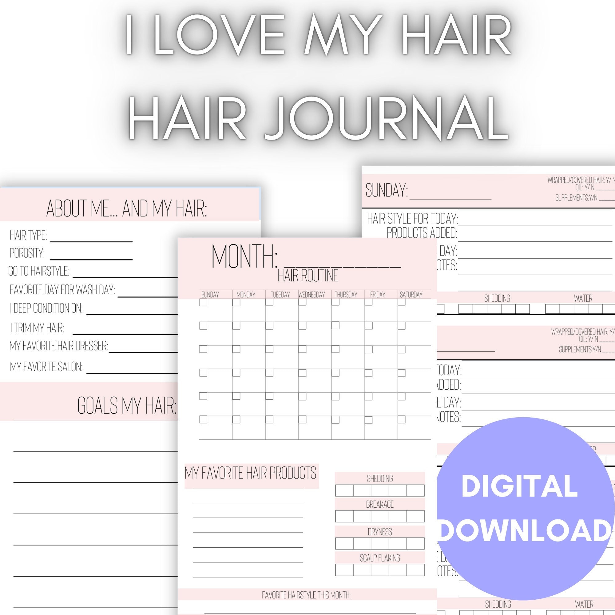 Printable Pink Hair Care Planner Journal! PDF File and Jpeg Zip File - Etsy